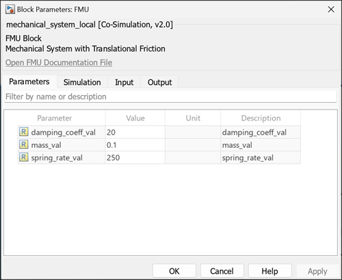 Export Simscape Model as FMU with Tunable Parameters and Internal Variables - MATLAB & Simulink