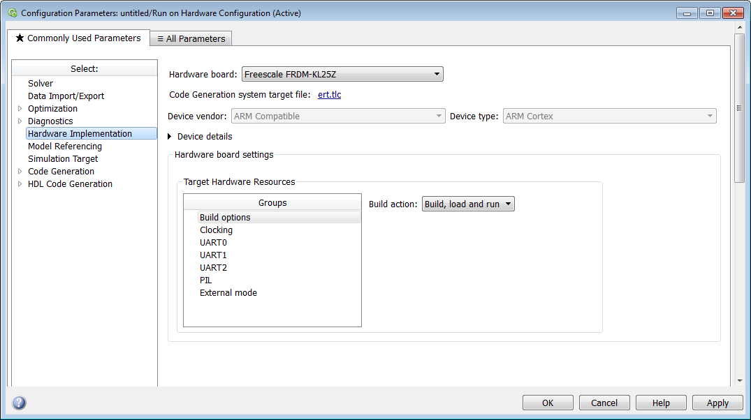 Hardware Implementation Pane - MATLAB & Simulink