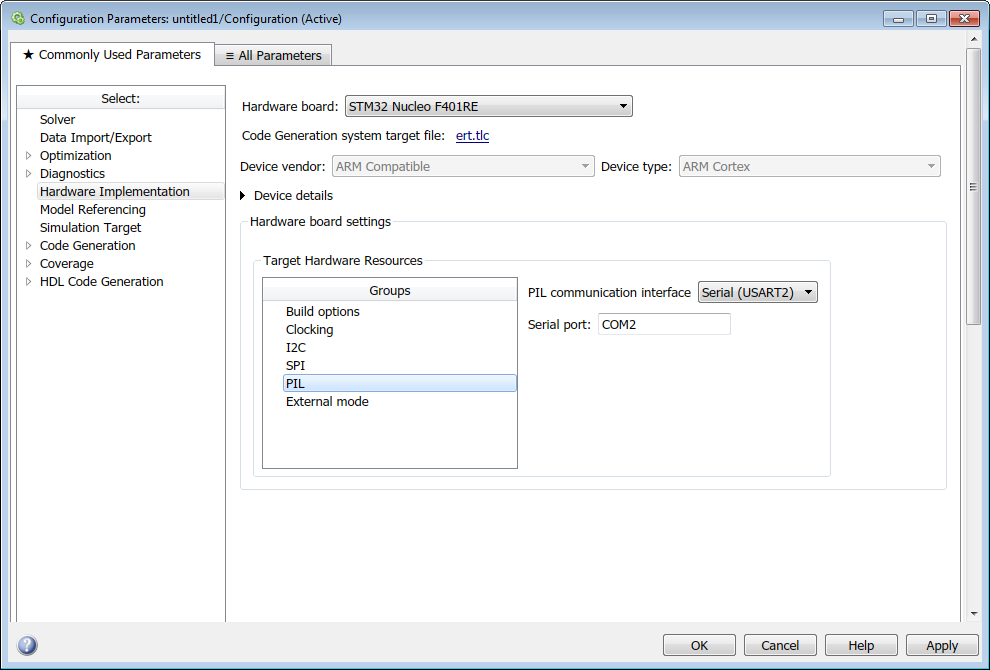 Hardware Implementation Pane - MATLAB & Simulink